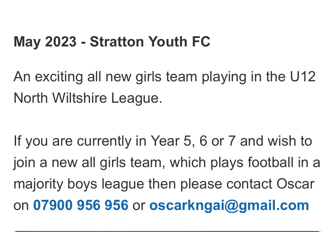 Stratton Youth Girls – North Wilts Youth Football League